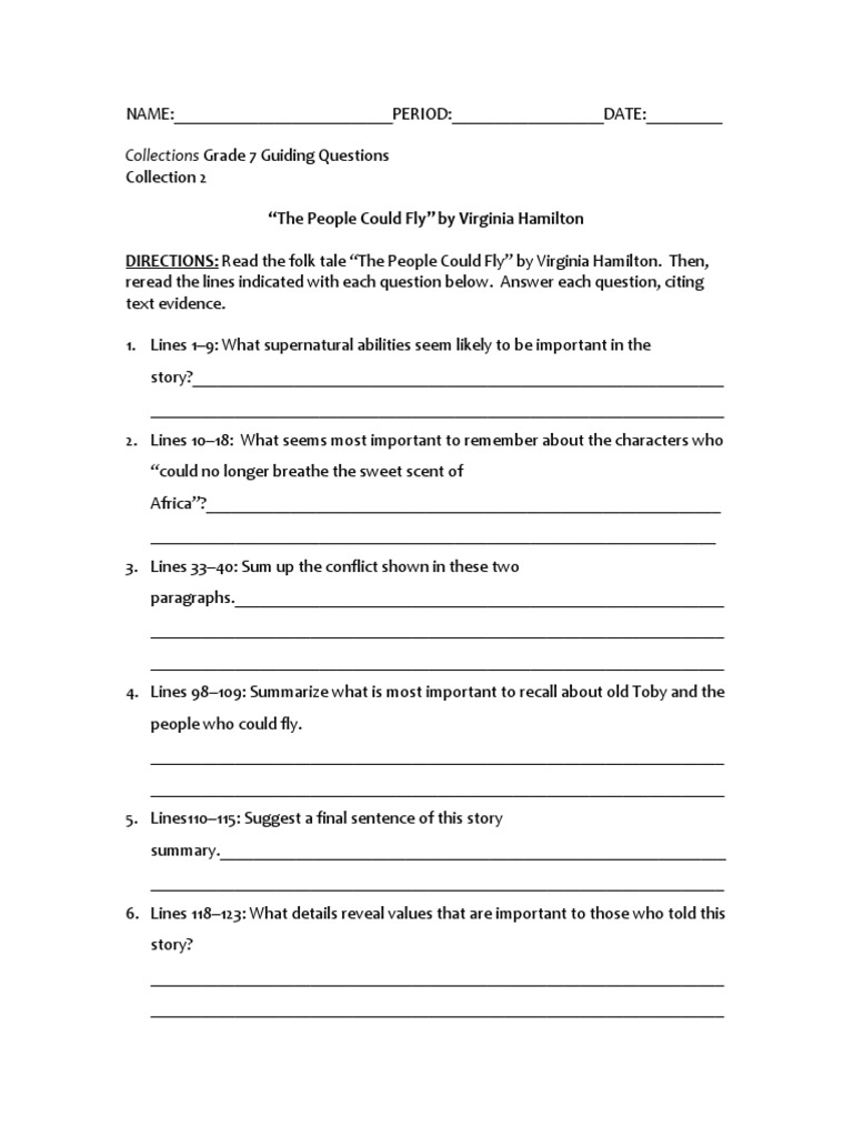 Guiding Questions for "The People Could Fly" | PDF | General Fiction