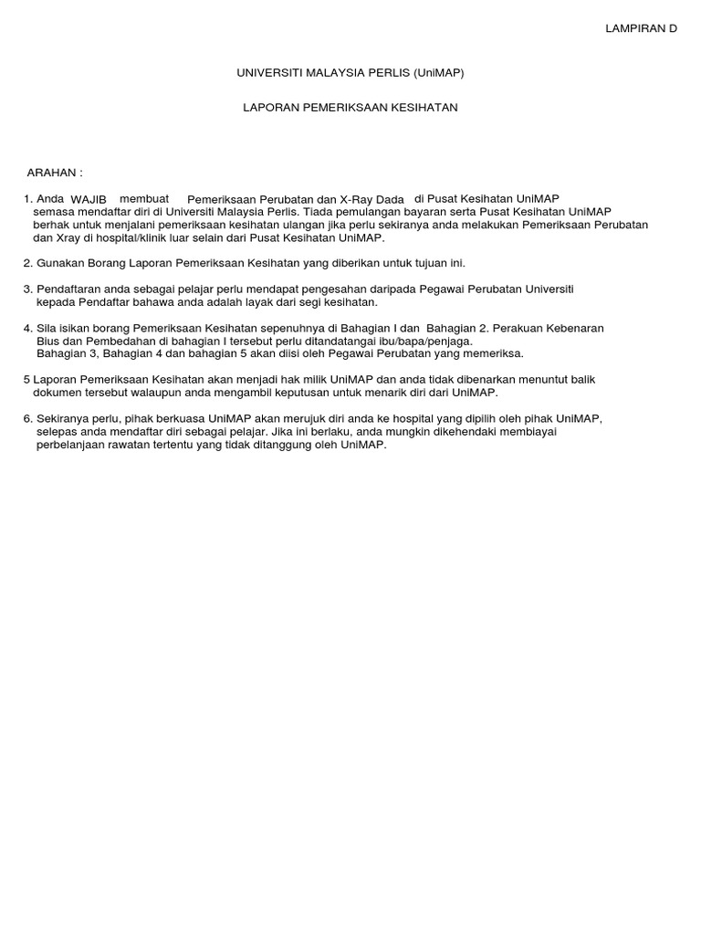 Lampiran D - Laporan Pemeriksaan Kesihatan | PDF