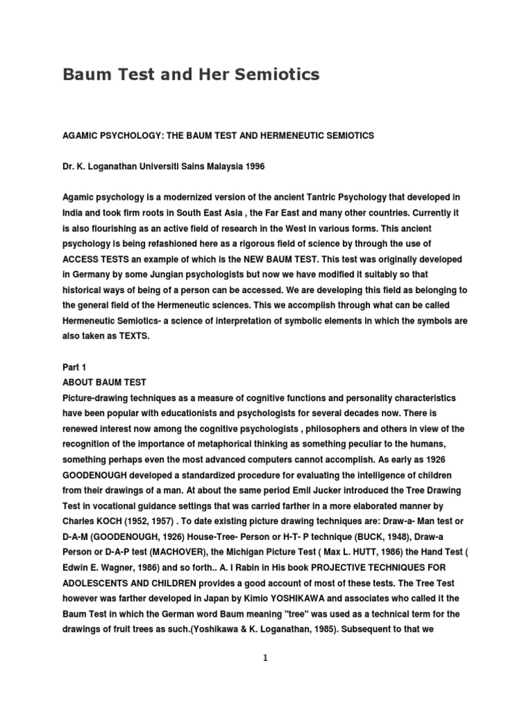 Baum Test and Her Semiotics - Docx - LOGA | PDF | Unconscious Mind ...