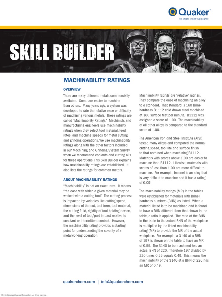 No10 Machinability Ratings | PDF | Machining | Chemical Elements