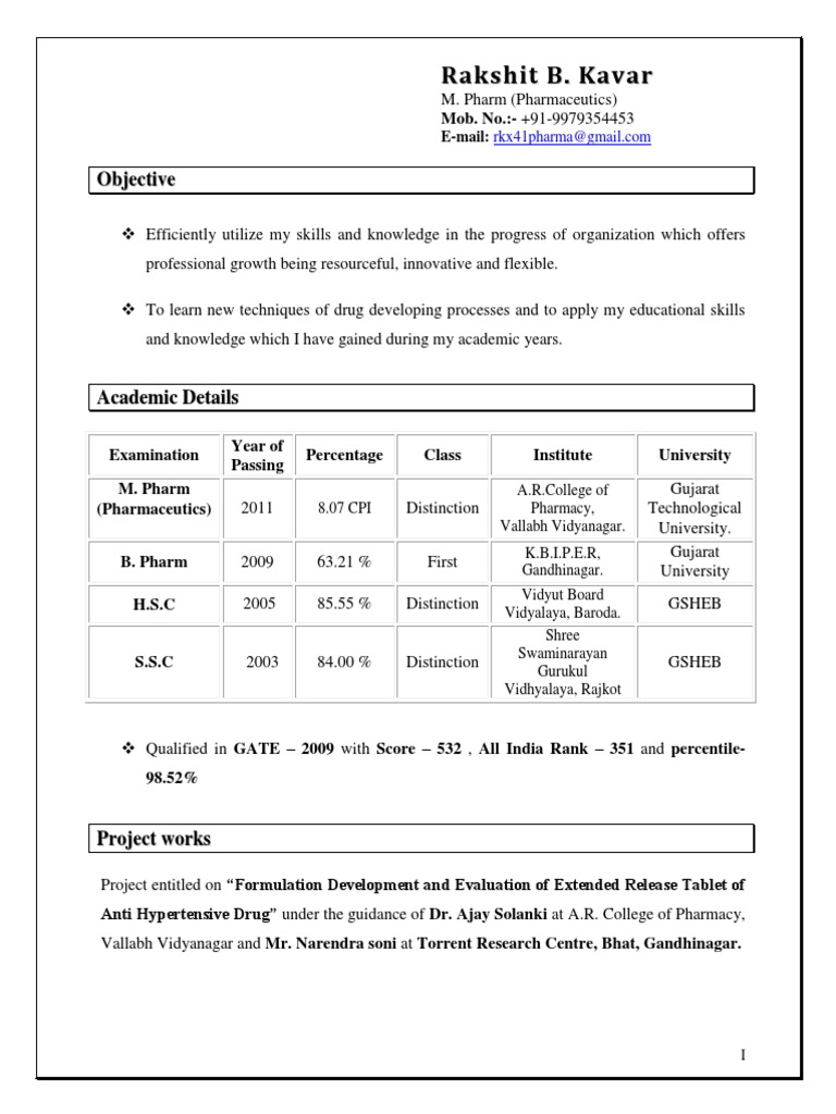 Rakshit Resume | PDF | Pharmacy | Gujarat