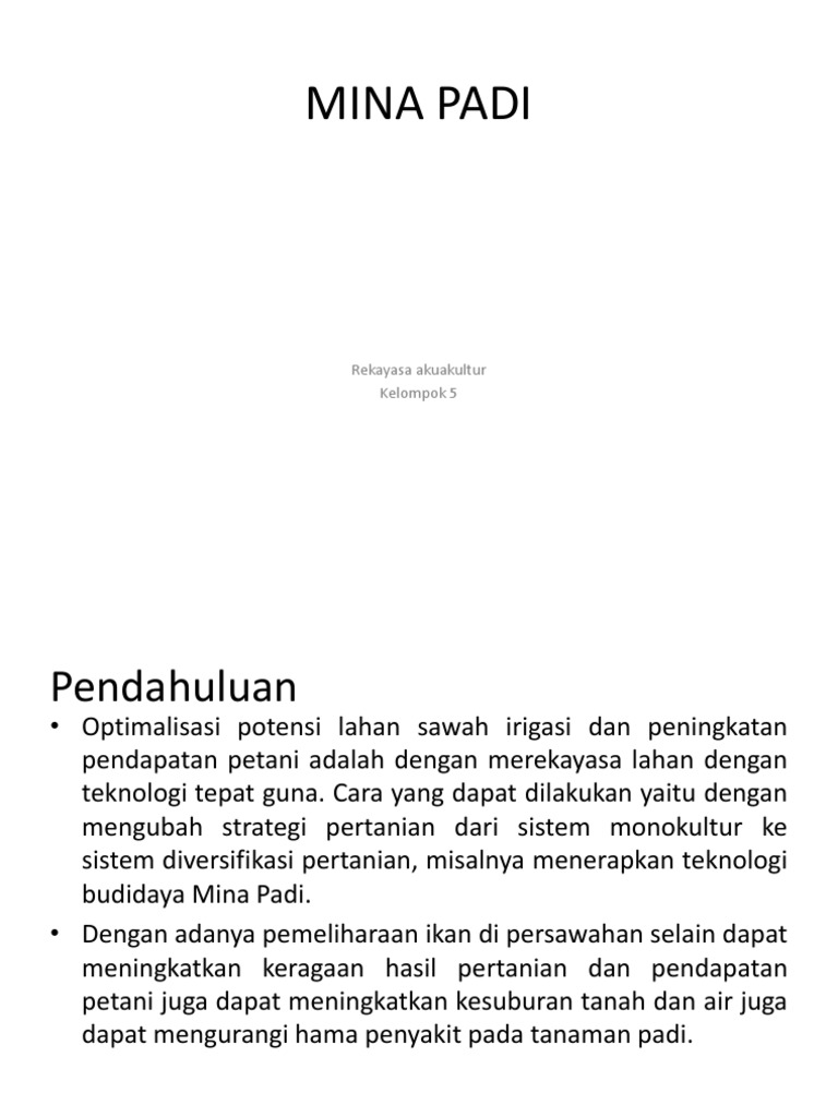Budidaya Mina Padi: Solusi Pertanian Berkelanjutan | PDF | Sains ...