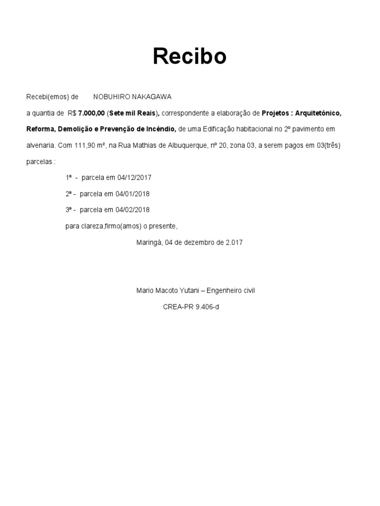 Modelo Recibo Simples para Impressao | PDF