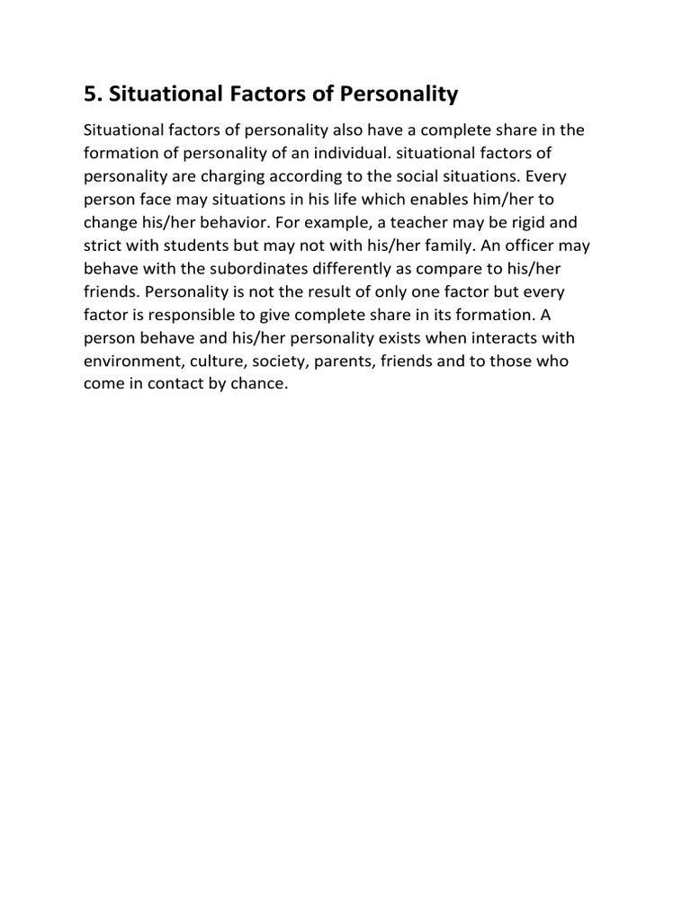 Situational Factors of Personality | PDF | Behavioural Sciences ...