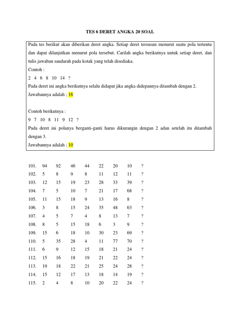Tes Psikoes Deret Angka 1 | PDF