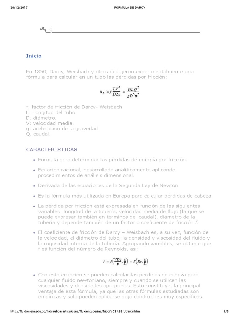 Fórmula de Darcy | PDF | Ecuaciones | Ingeniería Química