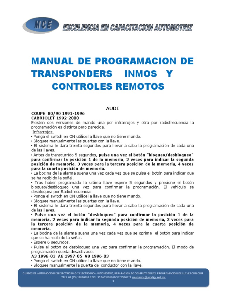 33 Mce Manual de Programacion Controles e Inmos | PDF | Arranque ...