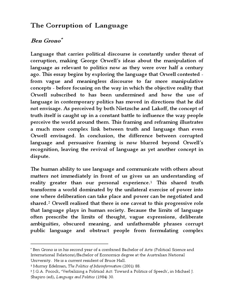 Orwell's Language Corruption Ideas Remain Relevant | PDF | Framing ...