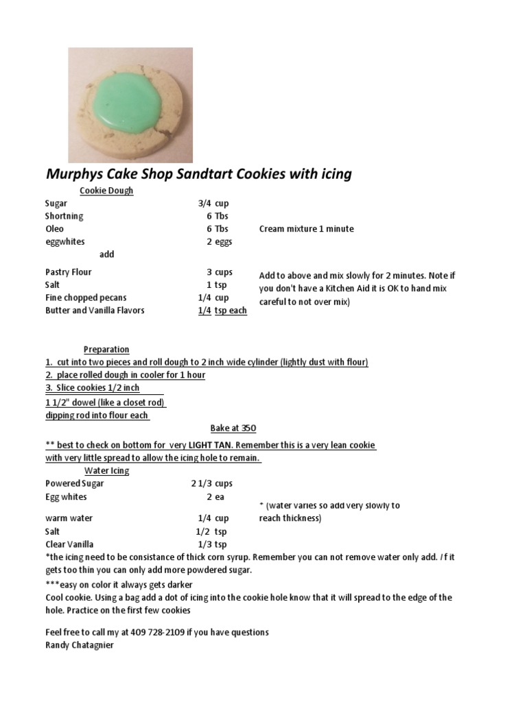 Murphys Cake Shop Sandtart Cookies With Icing | PDF