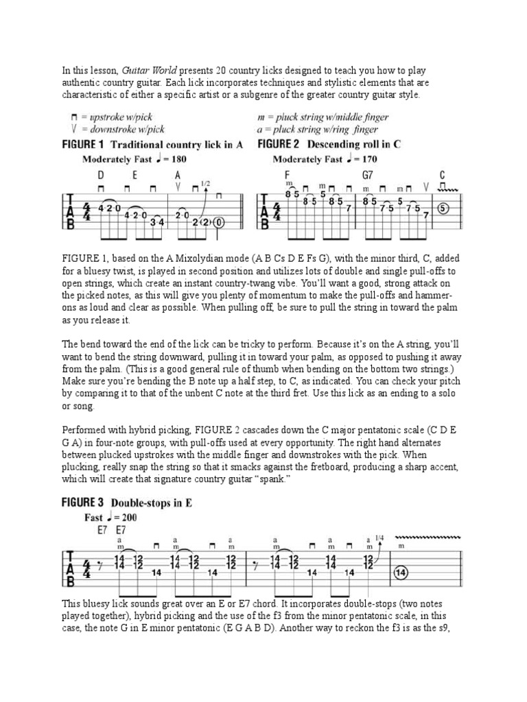 20 Tasty Country Guitar Licks | Download Free PDF | Guitars | String ...