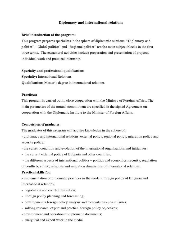 MA in Diplomacy and International Relations | PDF | International ...