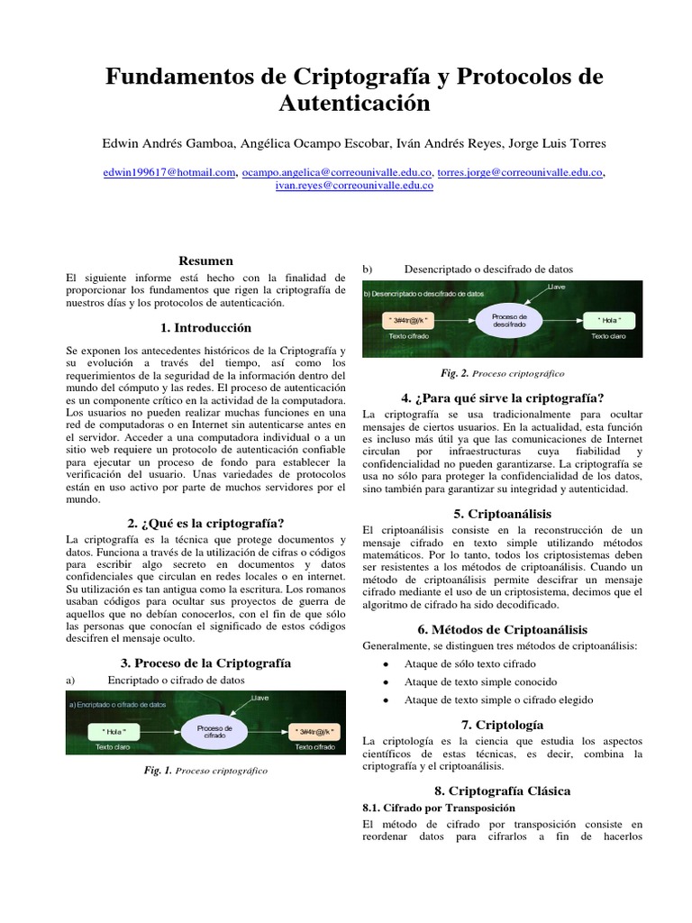 Informe Fundamentos de Criptografía - Protocolos de Autenticacion | PDF | Criptografía | Clave ...
