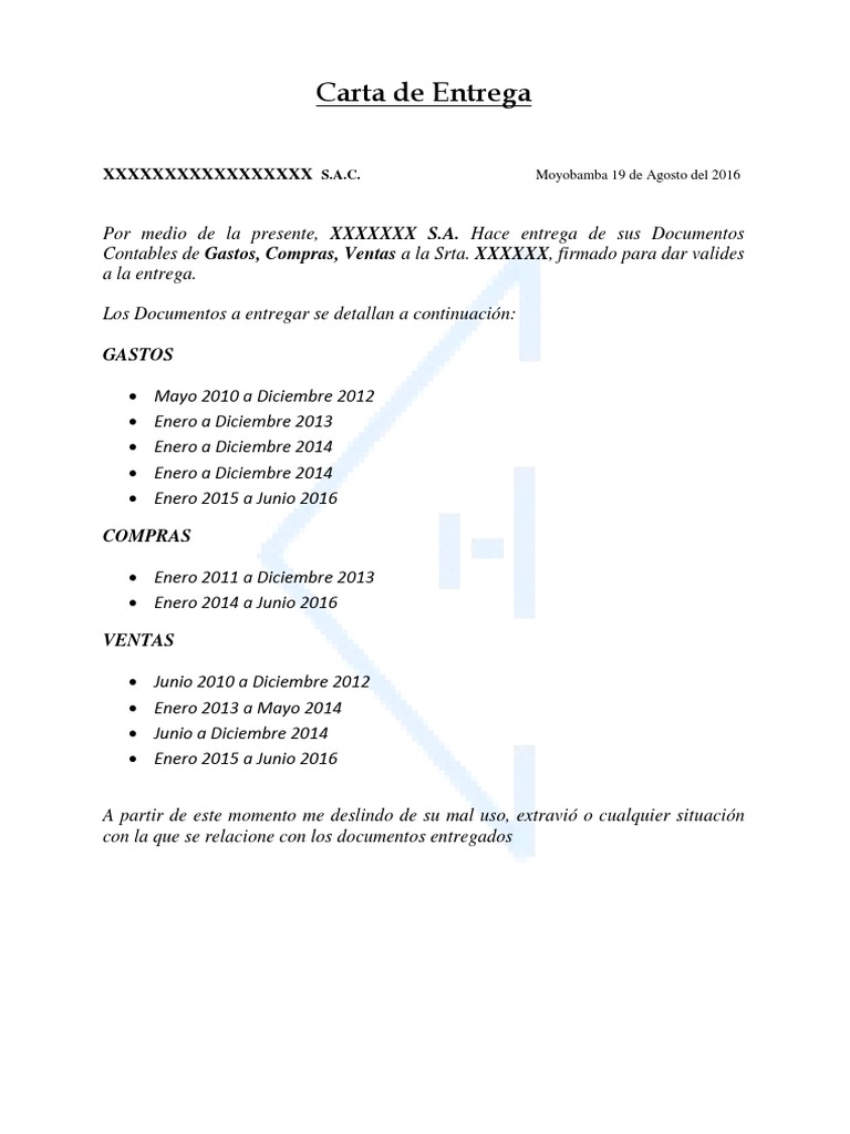 Modelo de Carta Para Entregar Documentos | Business
