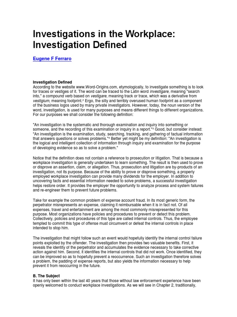 Investigations in The Workplace | PDF | Interrogation | Internal Control