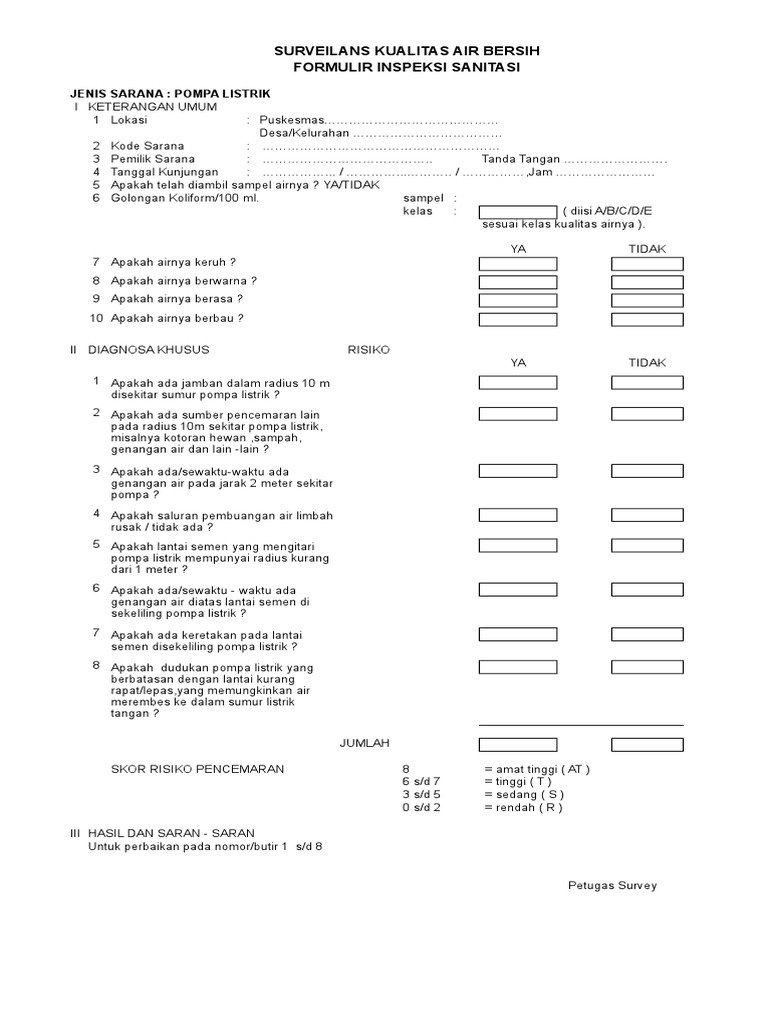 Format Inspeksi Sanitasi Sab | PDF