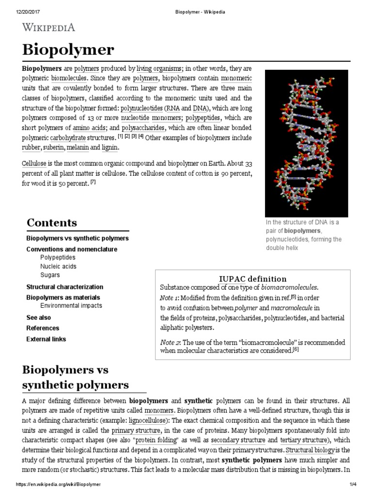 Biopolymer: IUPAC Definition | PDF | Biopolymer | Structural Biology