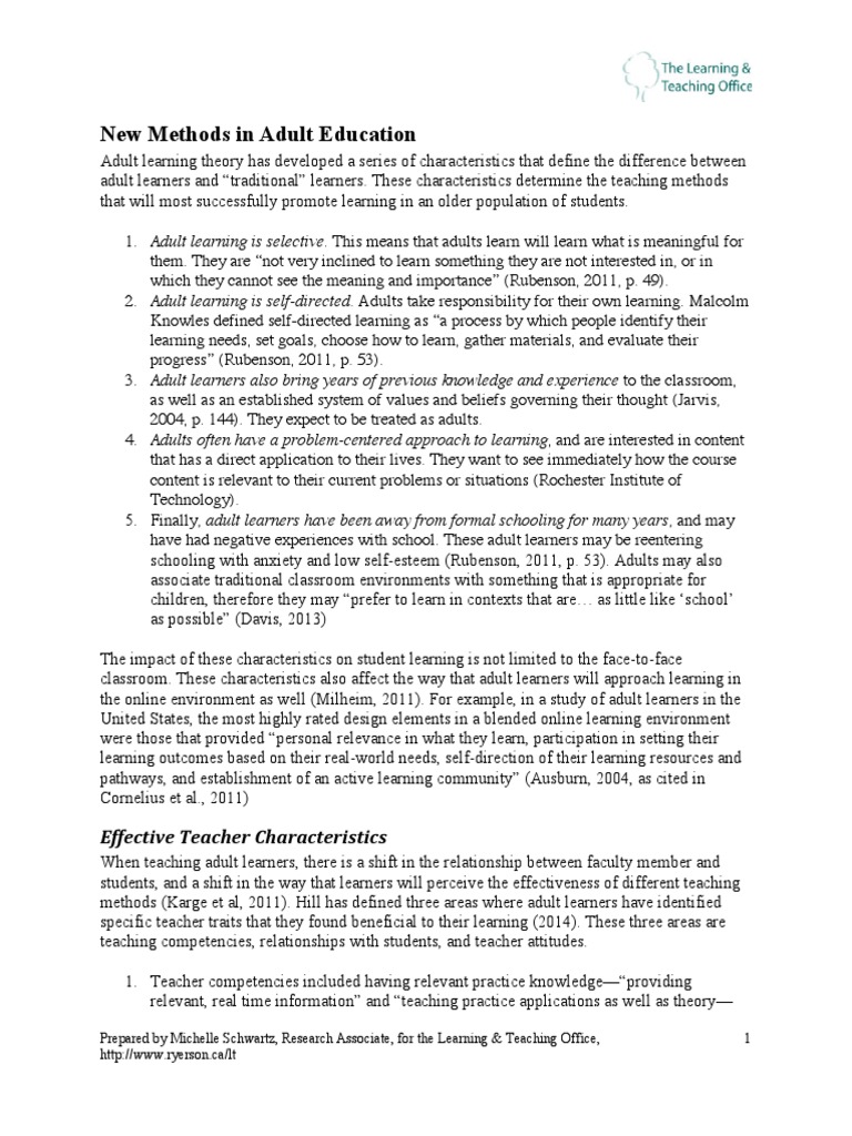Adult Education Methods Handout | Adult Education | Educational Technology