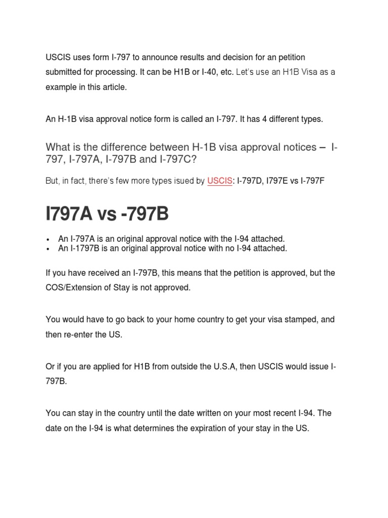I797A vs -797B | H 1 B Visa | Immigration To The United States