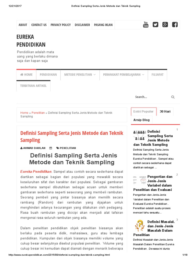 Definisi Sampling Serta Jenis Metode Dan Teknik Sampling | PDF