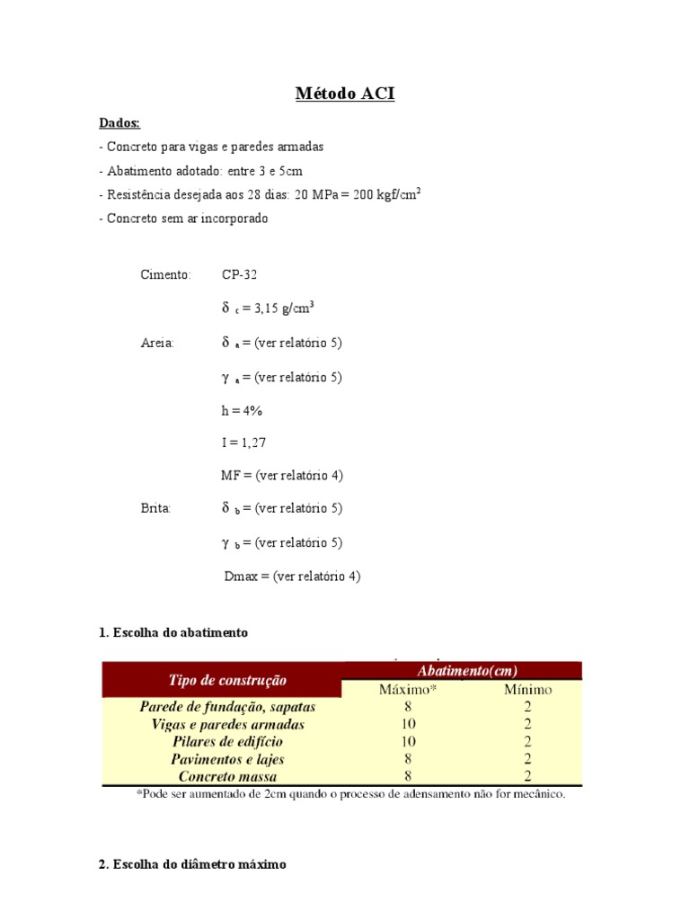 Método ACI | PDF | Umidade | Concreto