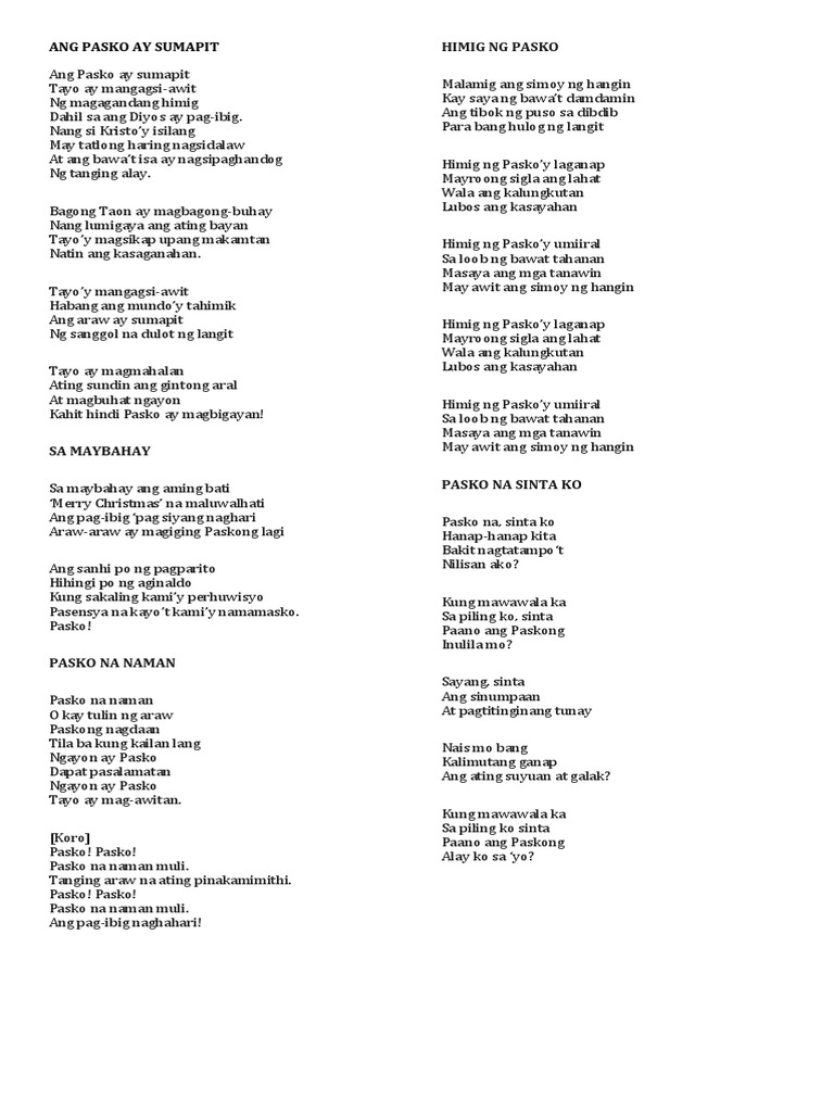 Tagalog and English Christmas Songs | PDF