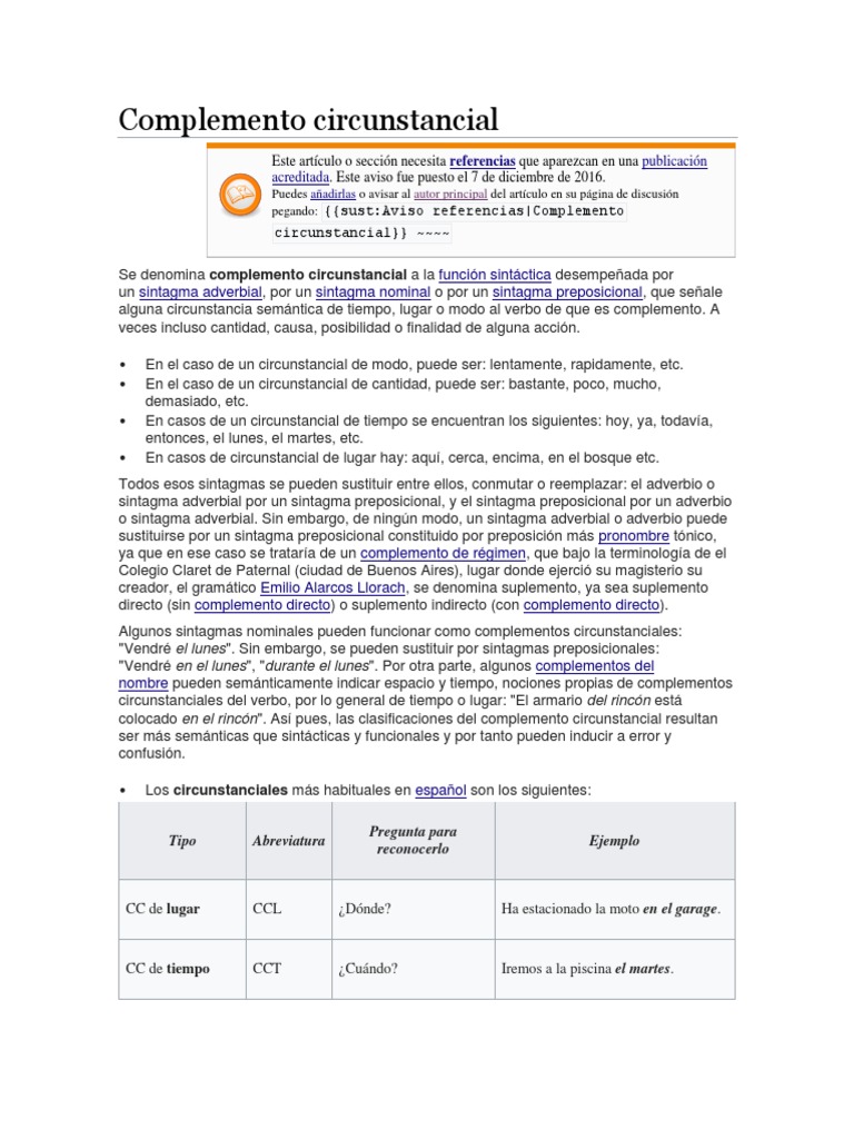Complemento Circunstancial | PDF | Reglas | Mecánica del lenguaje