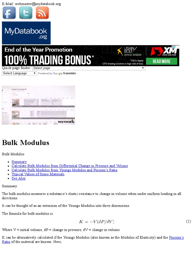 Bulk Modulus - My DataBook | PDF | Young's Modulus | Fluid Mechanics