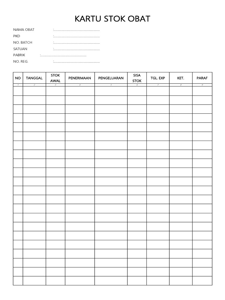 Kartu Stok Obat | PDF