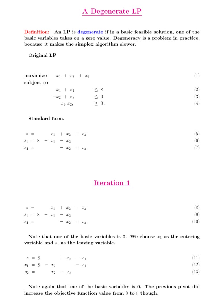 A Degenerate LP: Definition | PDF | Discrete Mathematics | Mathematical ...