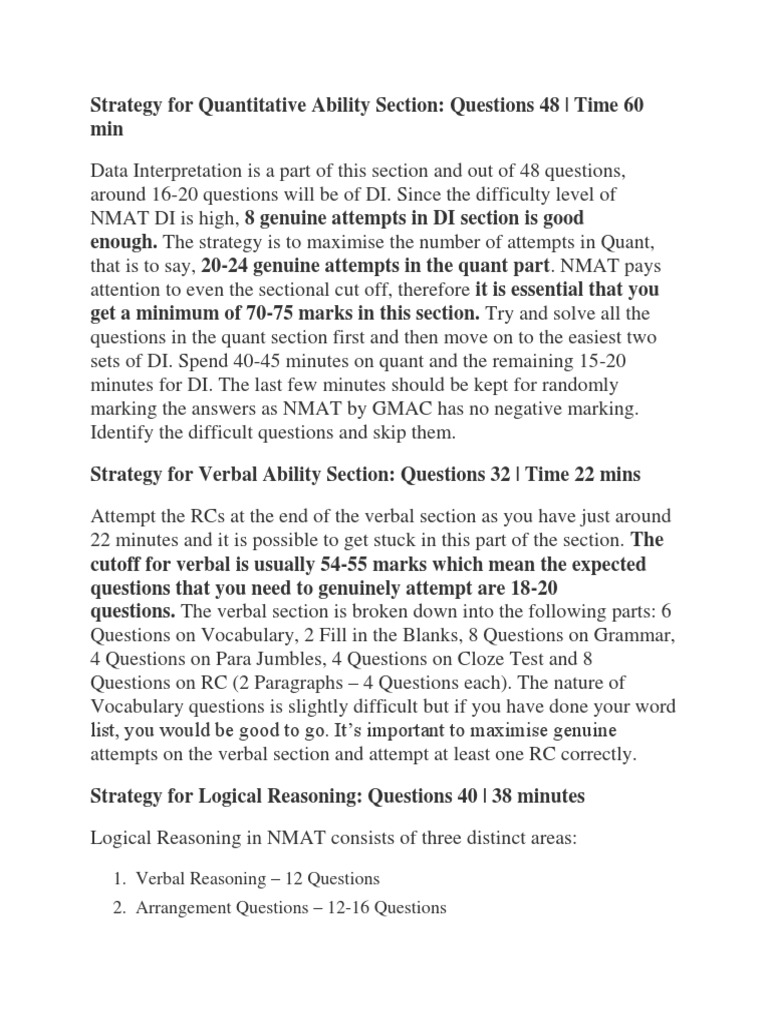 NMAT Quantitative Ability Strategy | PDF | Learning | Psychological ...