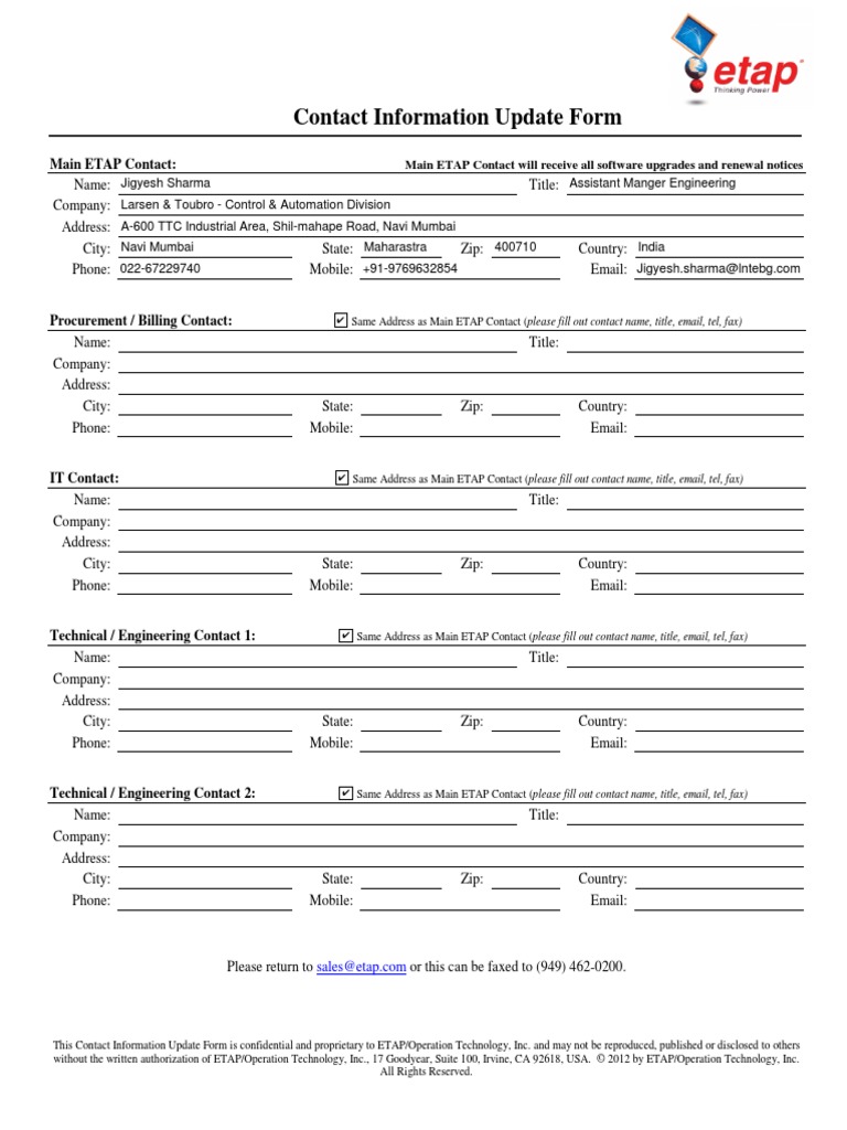Annex2 - Contact Information Update Form (OTI) | PDF ...