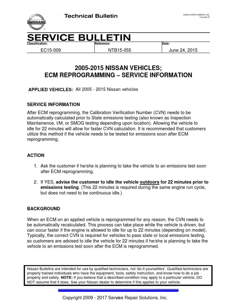 2005-2015 Nissan Vehicles - Ecm Reprogramming - Service Information PDF ...