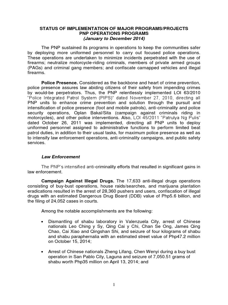PNP Major Programs 2014 | PDF | Police | World Health Organization