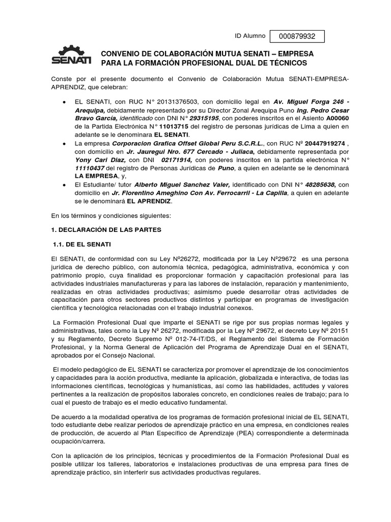 Convenio de Colaboración Mutua Senati Miguel | PDF | Arbitraje | Aprendizaje