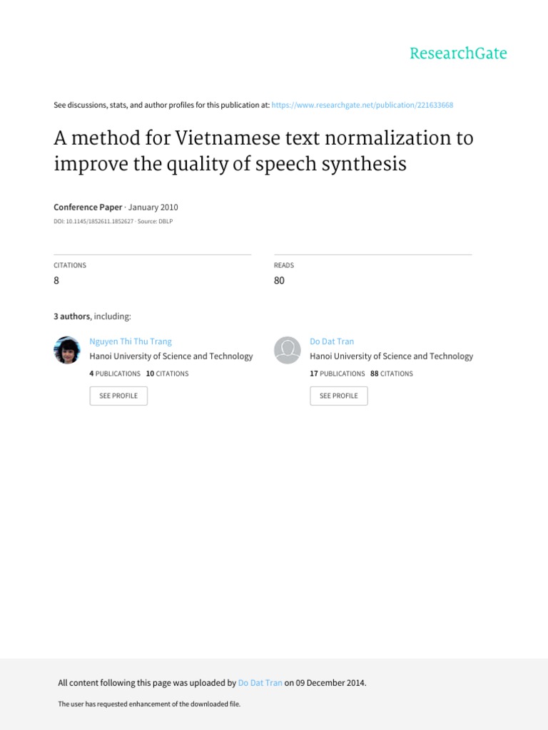 A Method For Vietnamese Text Normalization To Improve The Quality of ...