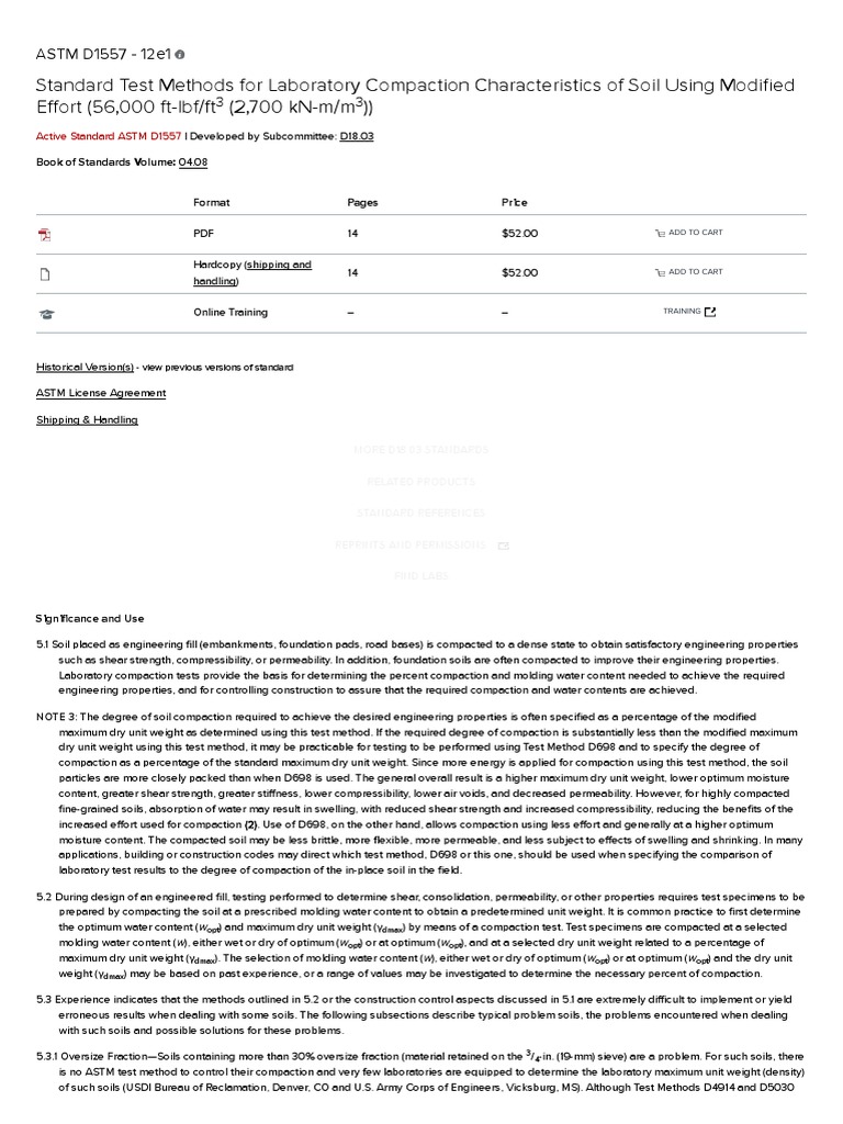 Astm D1557 12e1 Standard Test Methods For Laboratory Compaction