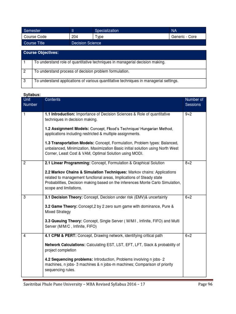 Decision Science Syllabus | PDF | Decision Theory | Mathematical ...