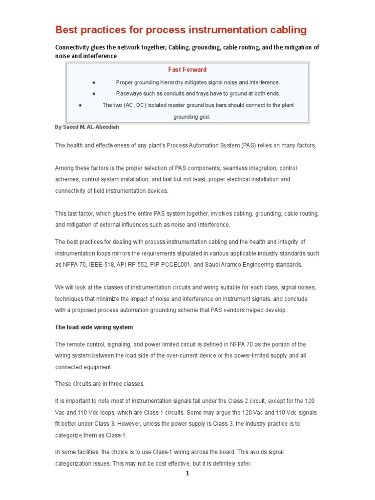 Best Practices For Process Instrumentation Cabling | PDF | Electrical ...