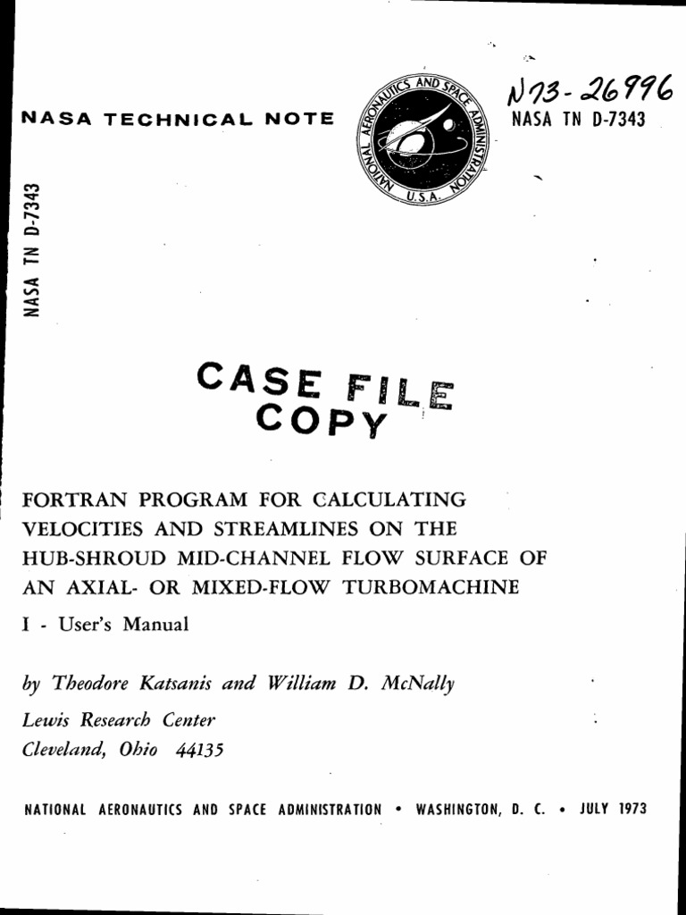 Fortran Program For Calculating Velocities And Streamlines On The Hub