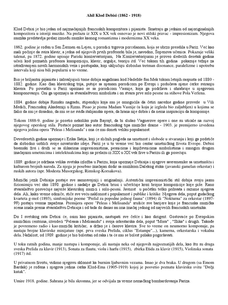 Klod Debisi - Kratka Biografija | PDF