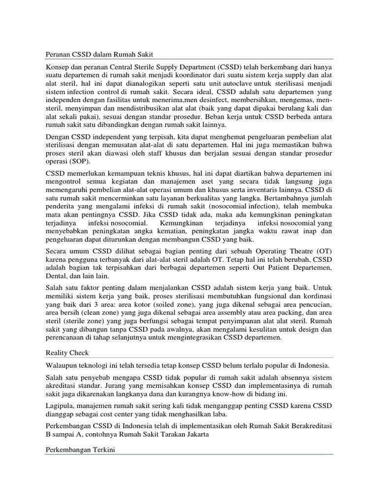 Peranan CSSD Dalam Rumah Sakit | PDF