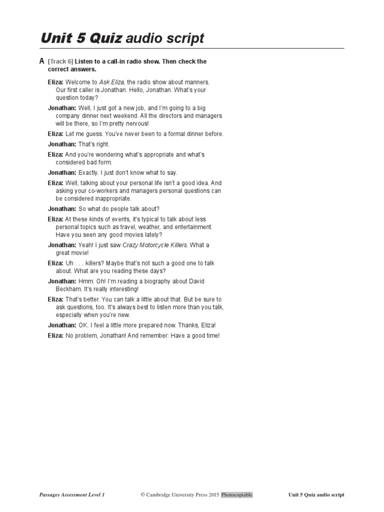 PAS3e L1 WQ U05 Script | PDF