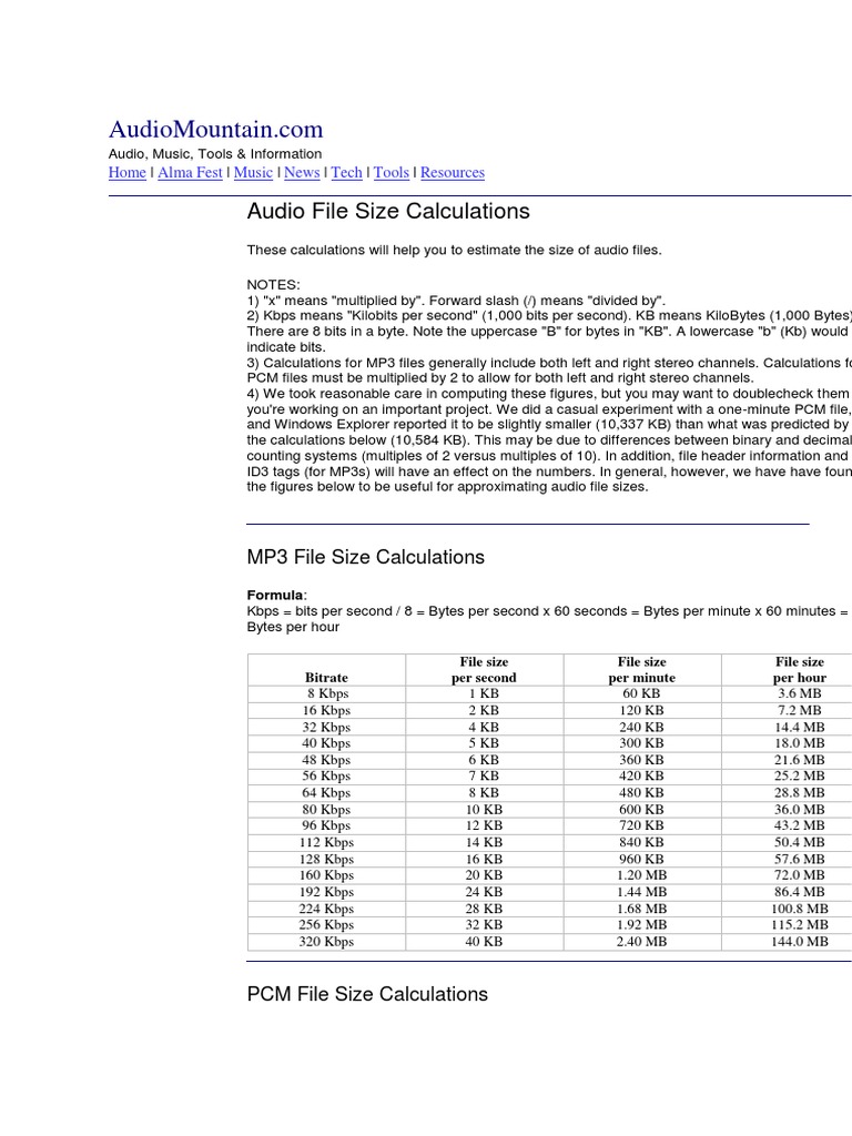 Size Calculation of Audio and Video Files | PDF | Bit Rate | Data Rate ...