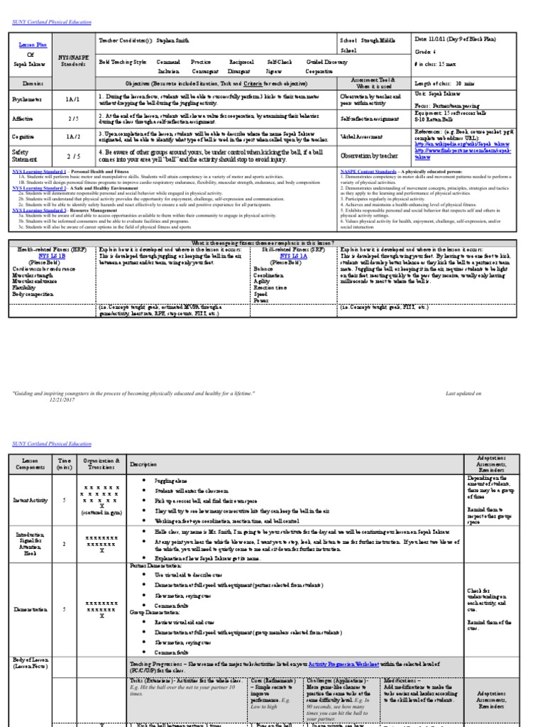 Lesson Plan Sepak Takraw | PDF | Physical Fitness | Competence (Human ...