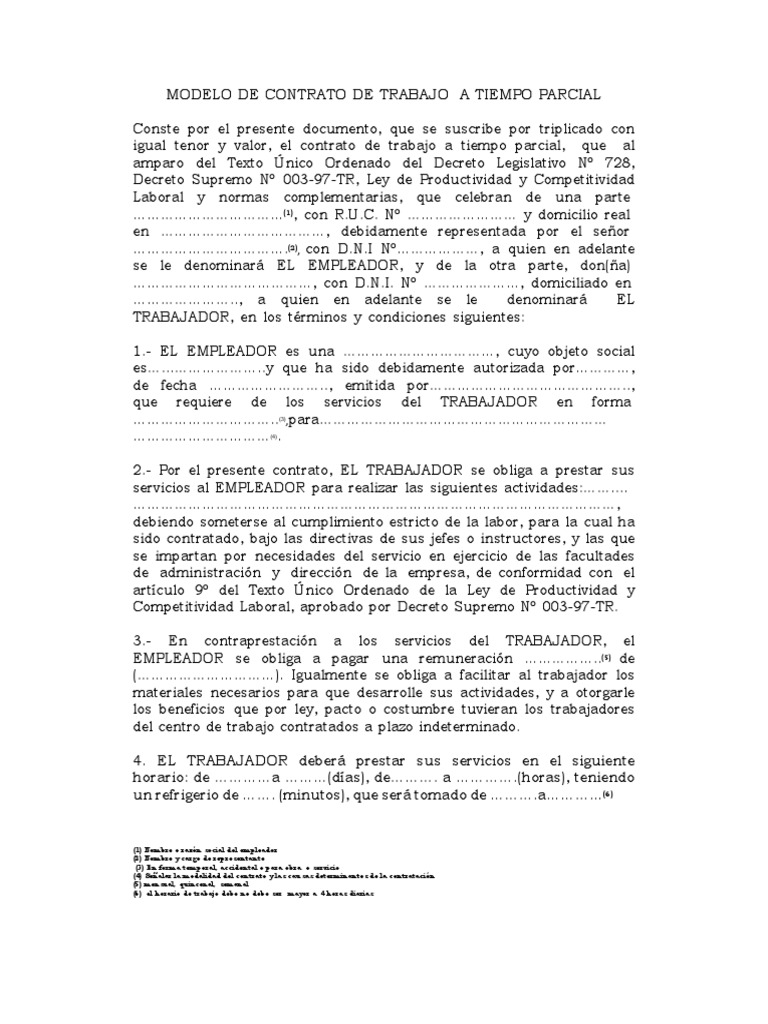 Modelo de Contrato Part Time | PDF | Derecho laboral | Gobierno