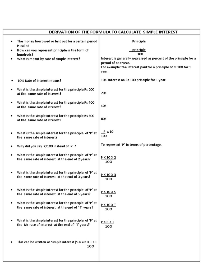 Derivation of The Formula To Calculate Simple Interest | PDF ...
