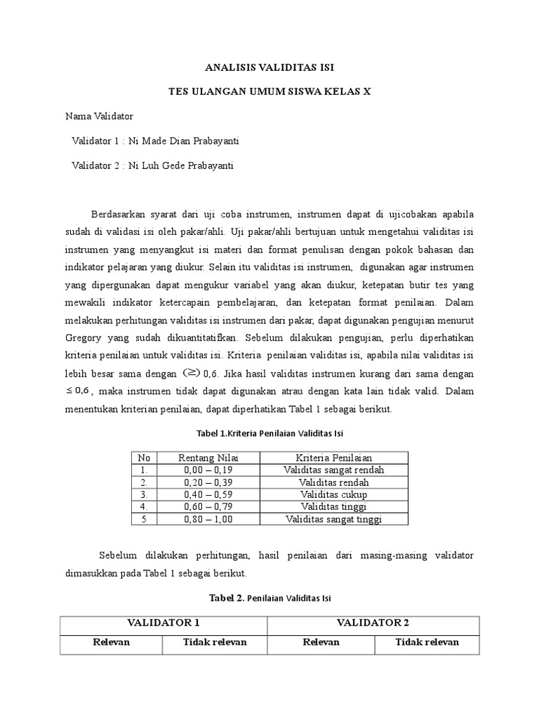 Analisis Validitas Isi Yang Bener | PDF