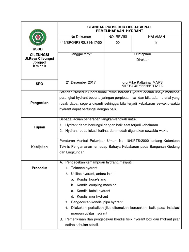 SOP Pemeliharaan dan Inspeksi Hydrant | PDF