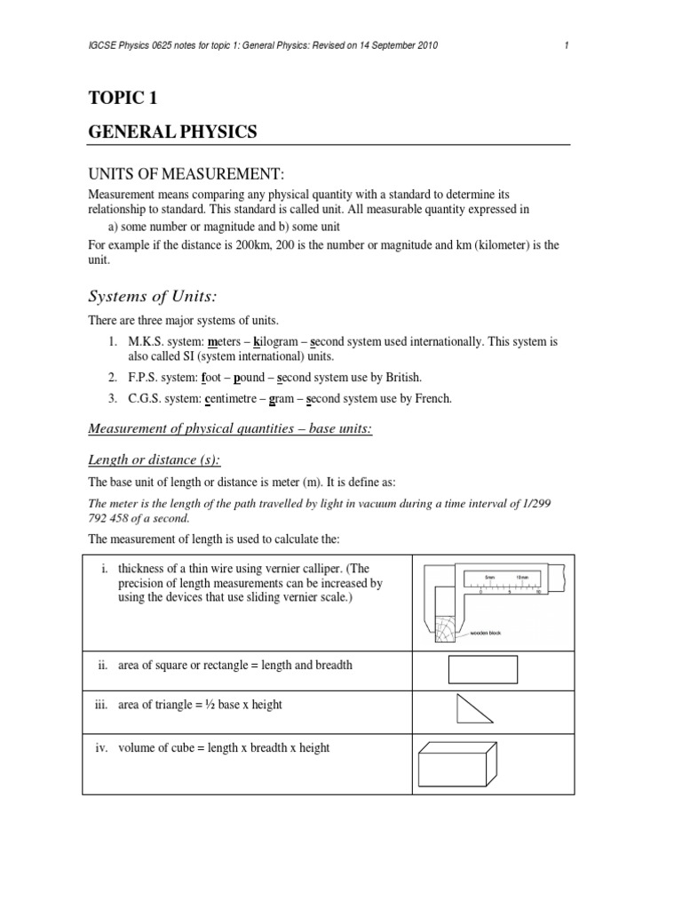 Topic 1 General Physics | PDF | Acceleration | Pressure