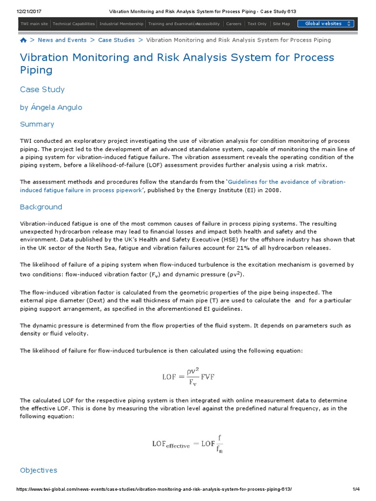 Vibration Monitoring and Risk Analysis System For Process Piping - Case ...